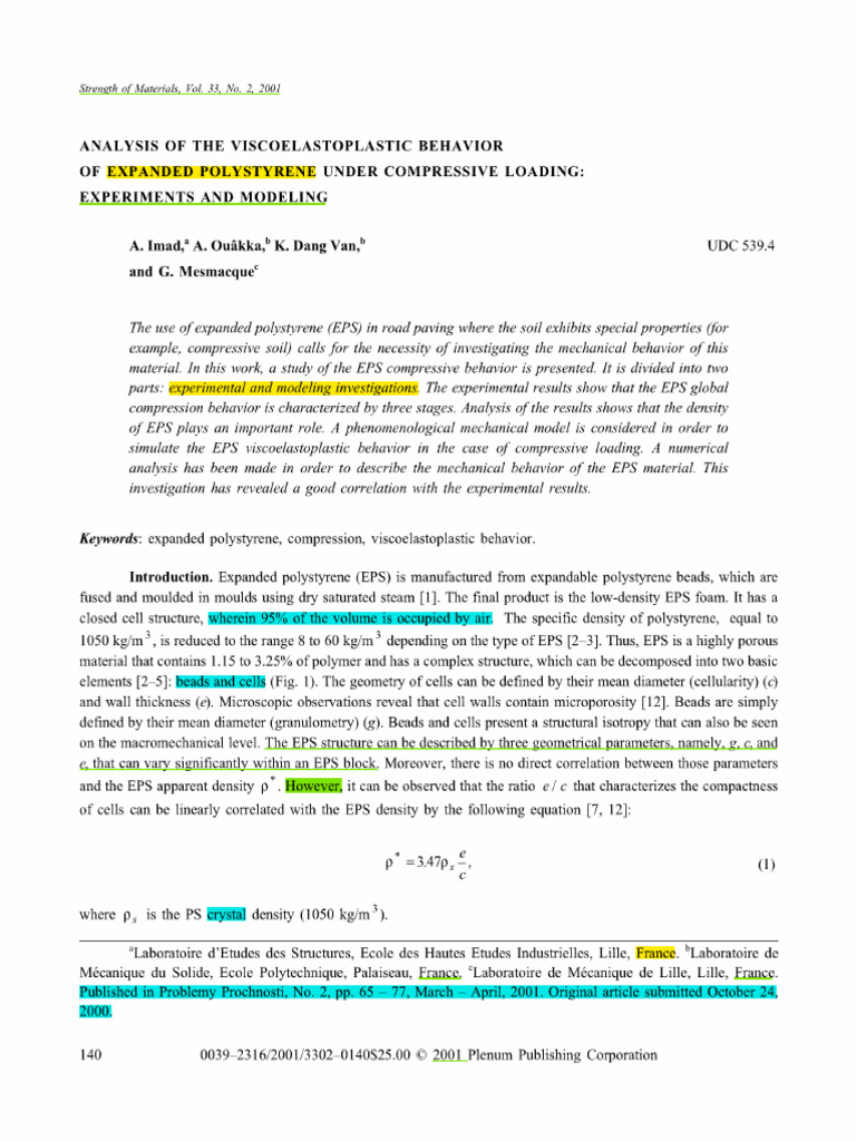 EPS Compressive Behavior Analysis | PDF | Deformation (Engineering ...