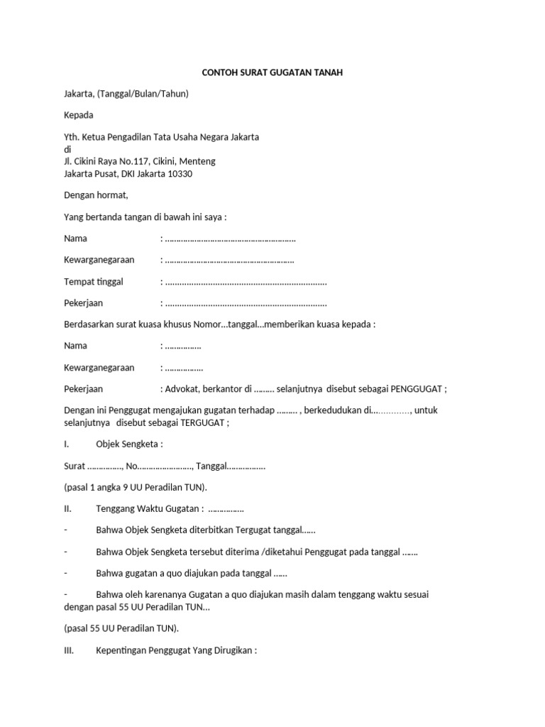 Contoh Surat Gugatan Tanah Resmi | PDF