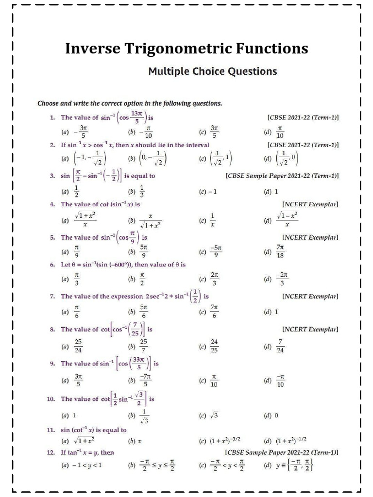 Hots Questions Ch.2 Inverse Trig Funs-RSM 9865817623 | PDF