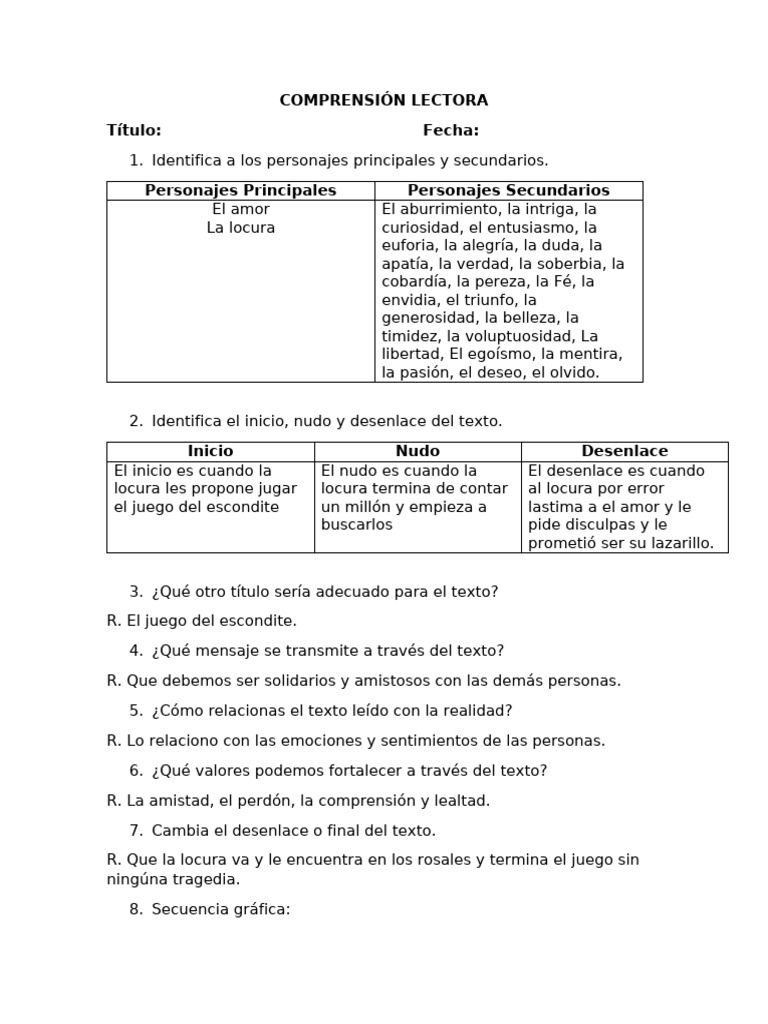 Preguntas de Comprensión Lectora. | PDF