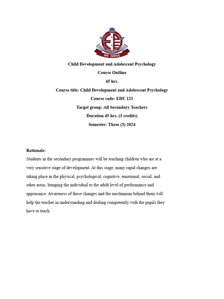 Child Development Course for Teachers | PDF | Adolescence | Parenting