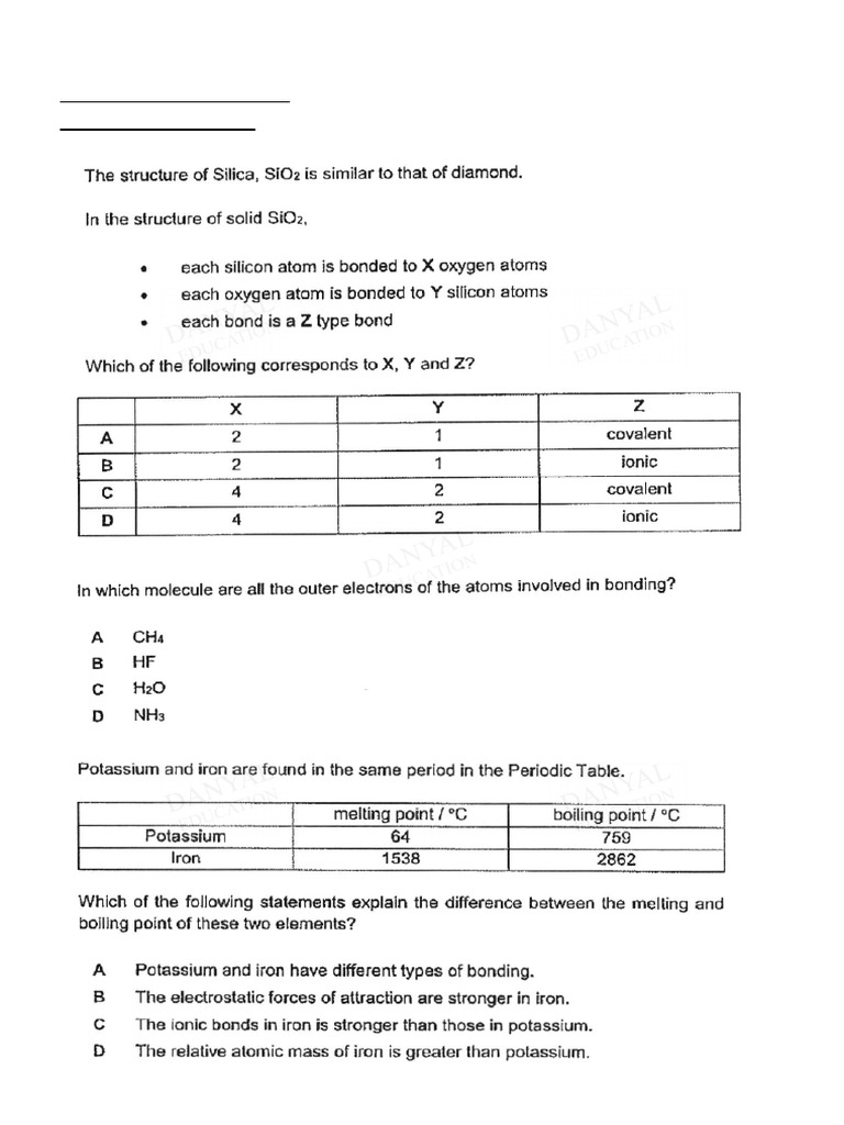Pure Chemistry MCQs Chemical Bonding Test 5.0 | PDF