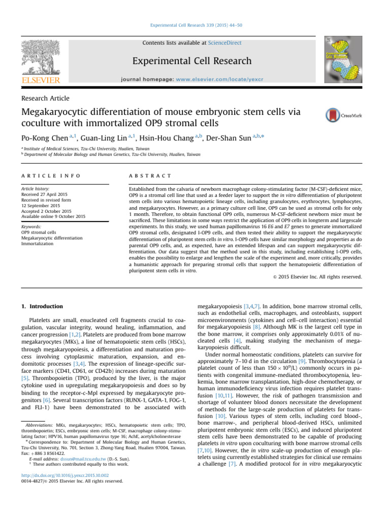 Megakaryocytic Differentiation of Mouse Embryonic Stem Cells Via Coculture With Immortalized OP9 ...