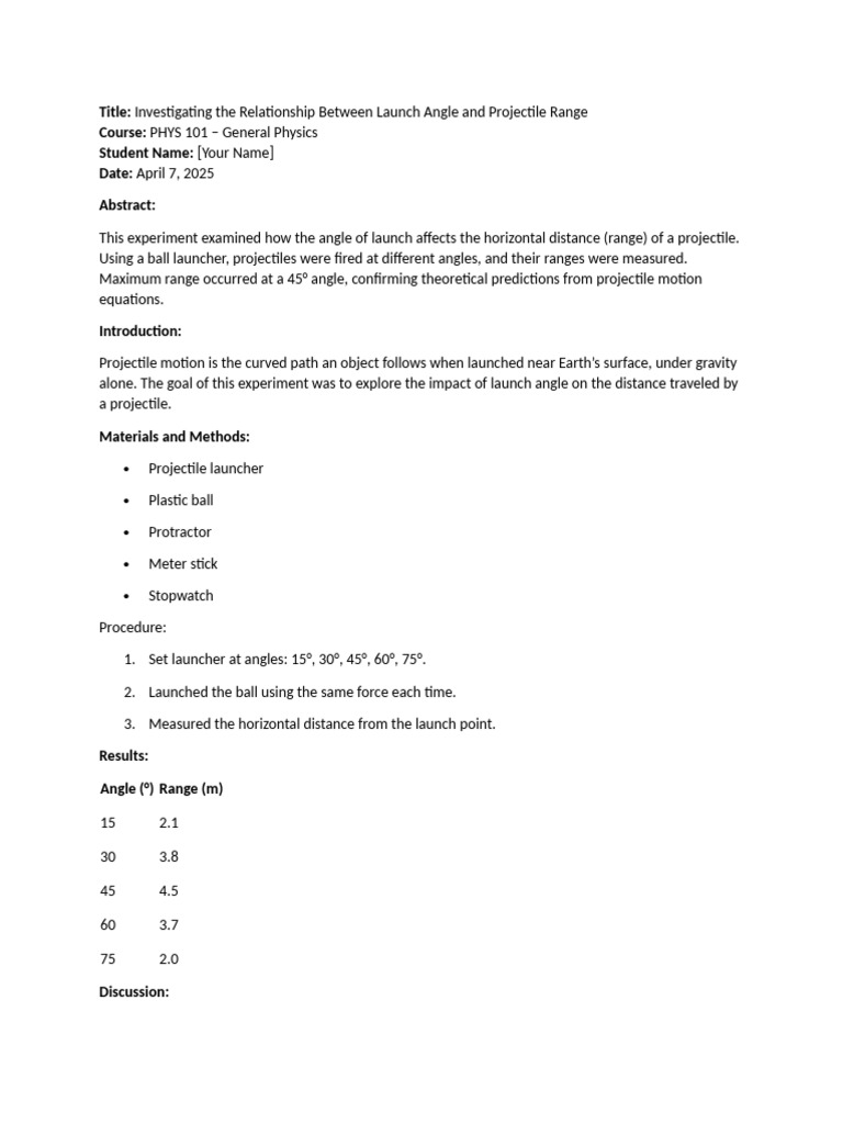 Launch Angle Impact on Projectile Range | PDF
