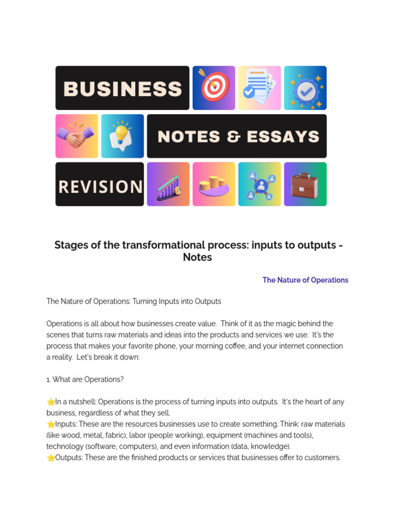 Stages of The Transformational Process - Inputs To Outputs | PDF ...