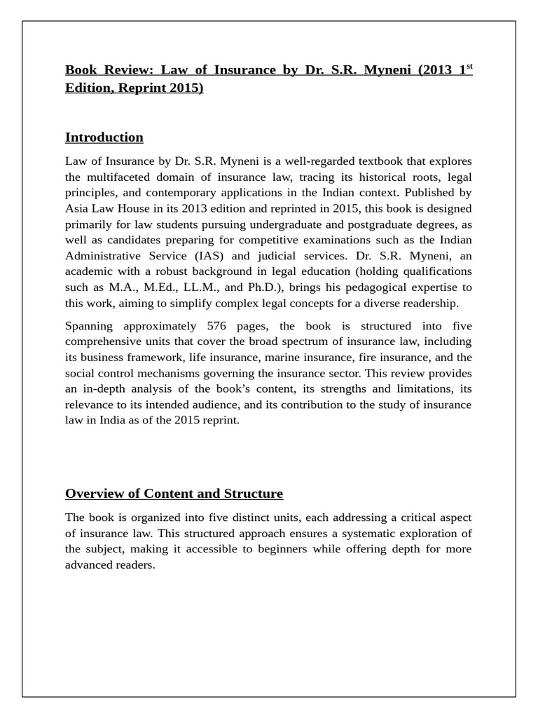 book review of Law of Insurance | PDF | Insurance | Life Insurance