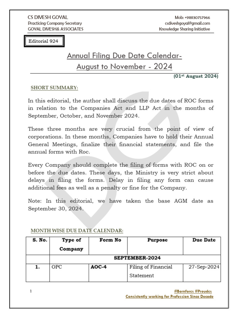 2024 ROC Filing Due Dates Guide | PDF | Audit | Business