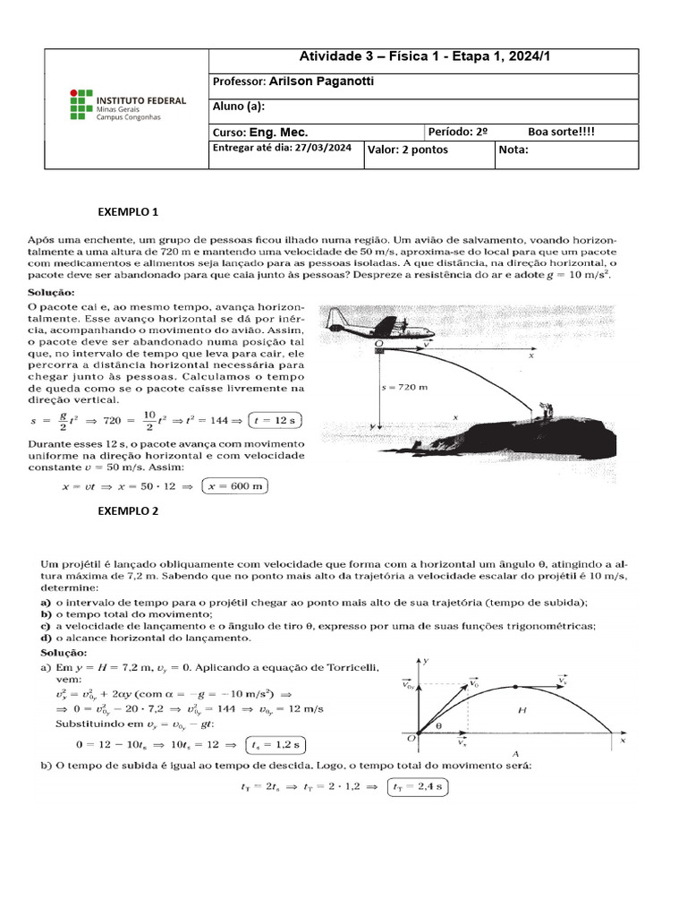 Respostas da Atividade 3 Física Eng Mec 2024 1 (1) | PDF