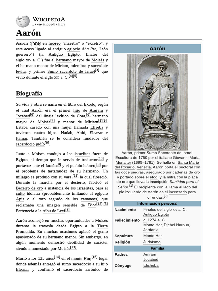 Aarón: Primer Sumo Sacerdote de Israel | PDF | Aaron | Libro del éxodo