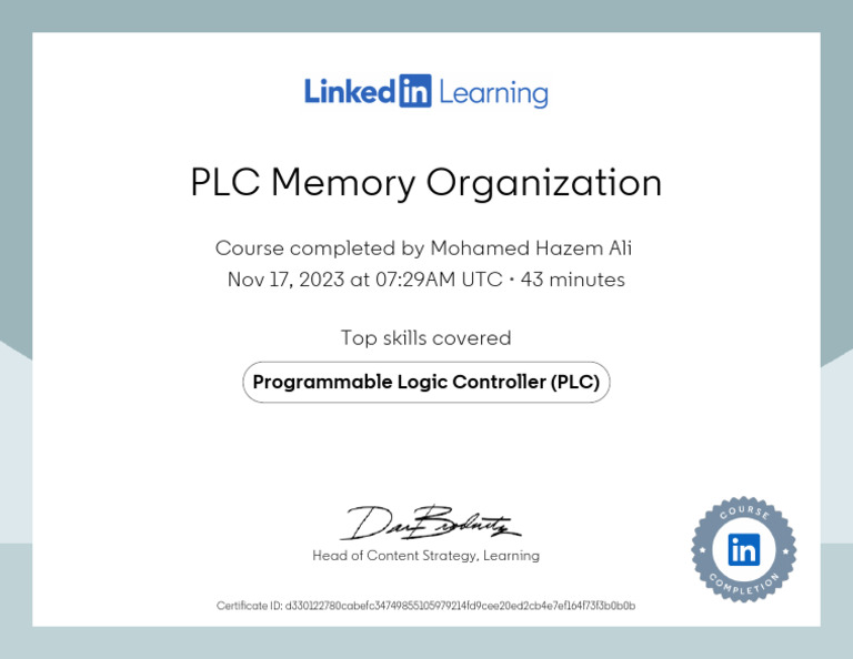 PLC Memory Organization Course Completion | PDF