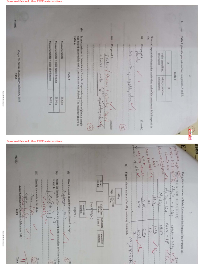 KCSE 2021 Chemistry Paper 2 Marking Scheme Teacher - Ke | PDF