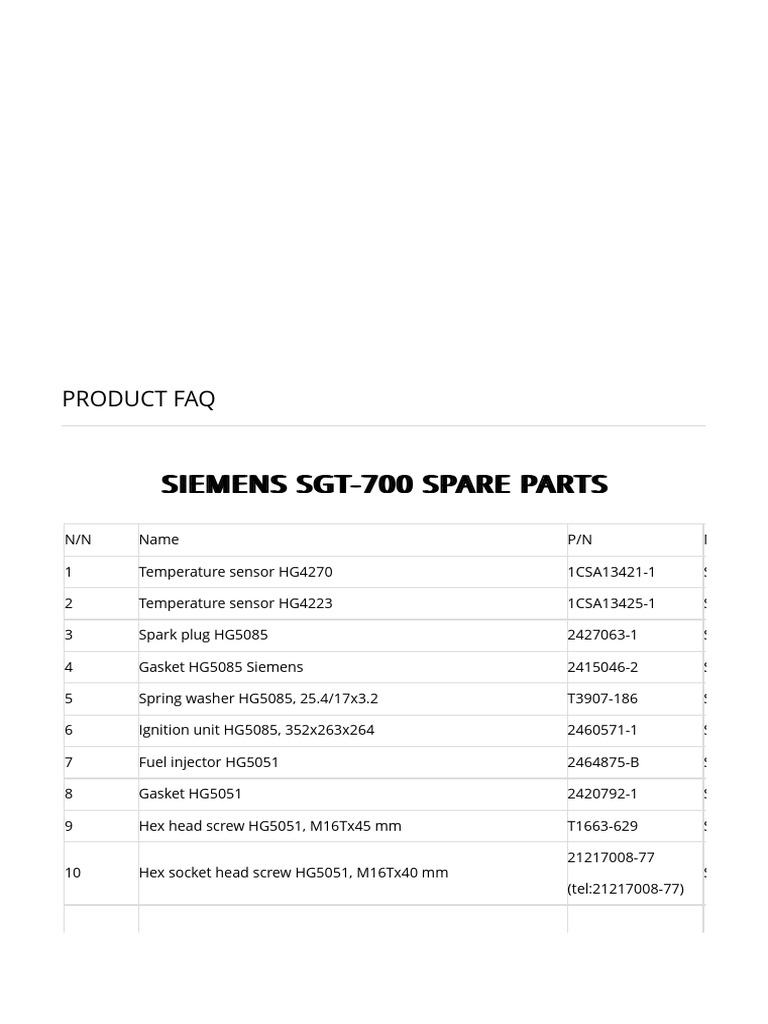 SIEMENS SGT-700 SPARE PARTS - Product FAQ - Hangzhou Gas Turbine Parts ...