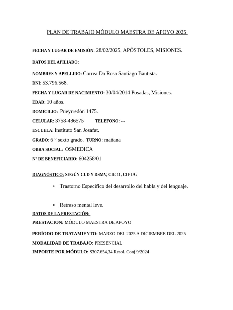 Plan de Trabajo Modulo Maestro de Apoyo 2025 | PDF | Escuelas | Aprendizaje