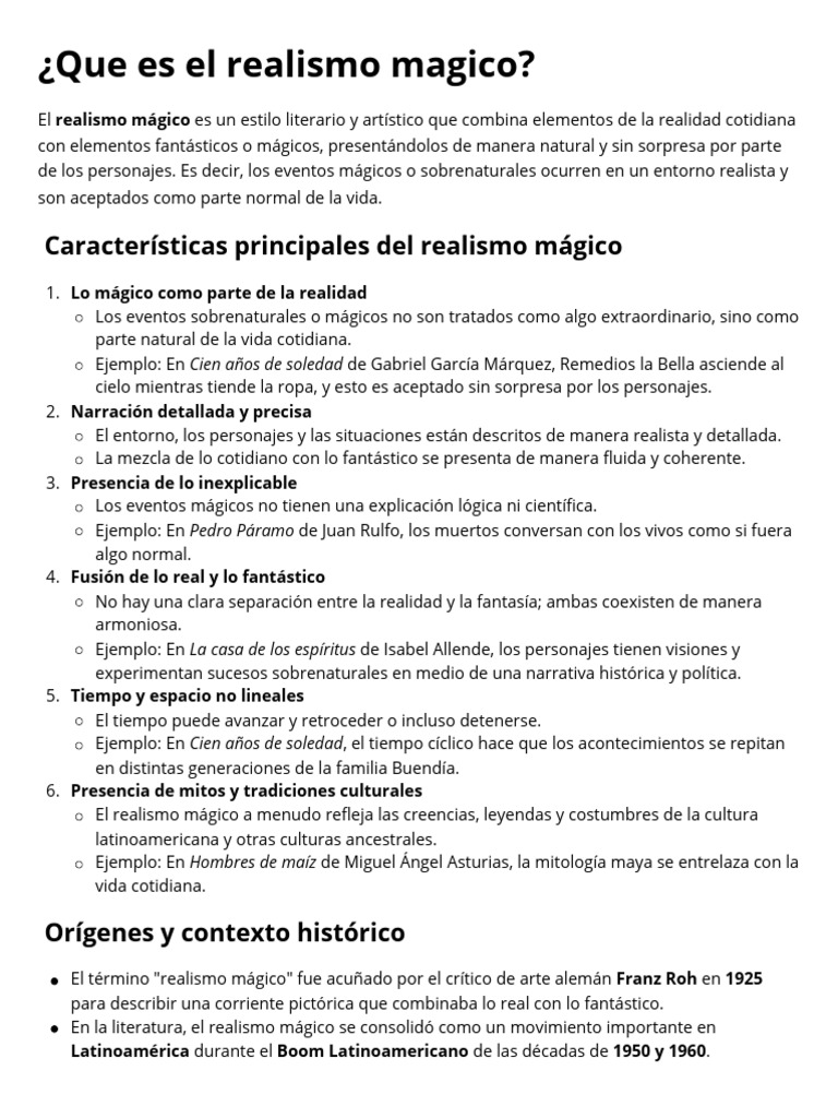 Definición Y Características Del Realismo Mágico Pdf