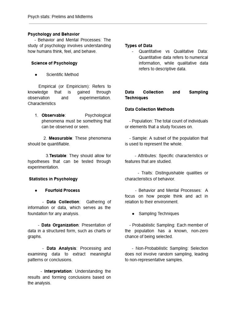 Psych Stat - Prelims and Midterm Reviewer | PDF | Statistics | Level Of ...