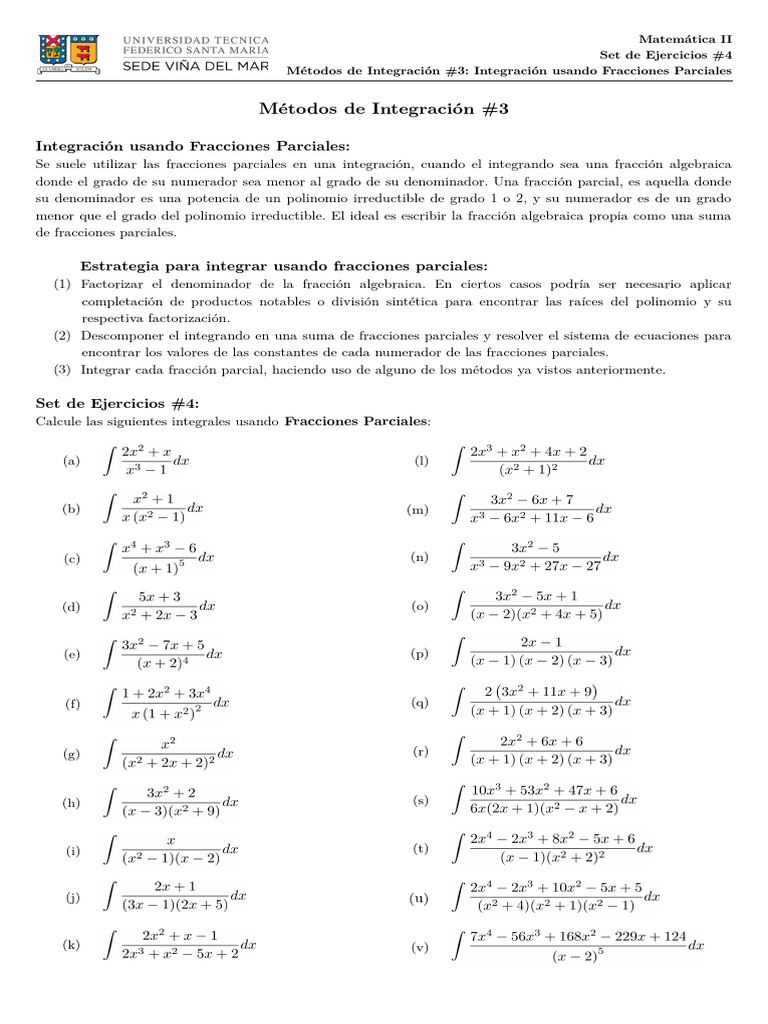 Ejercicios de Integración por Fracciones Parciales | PDF
