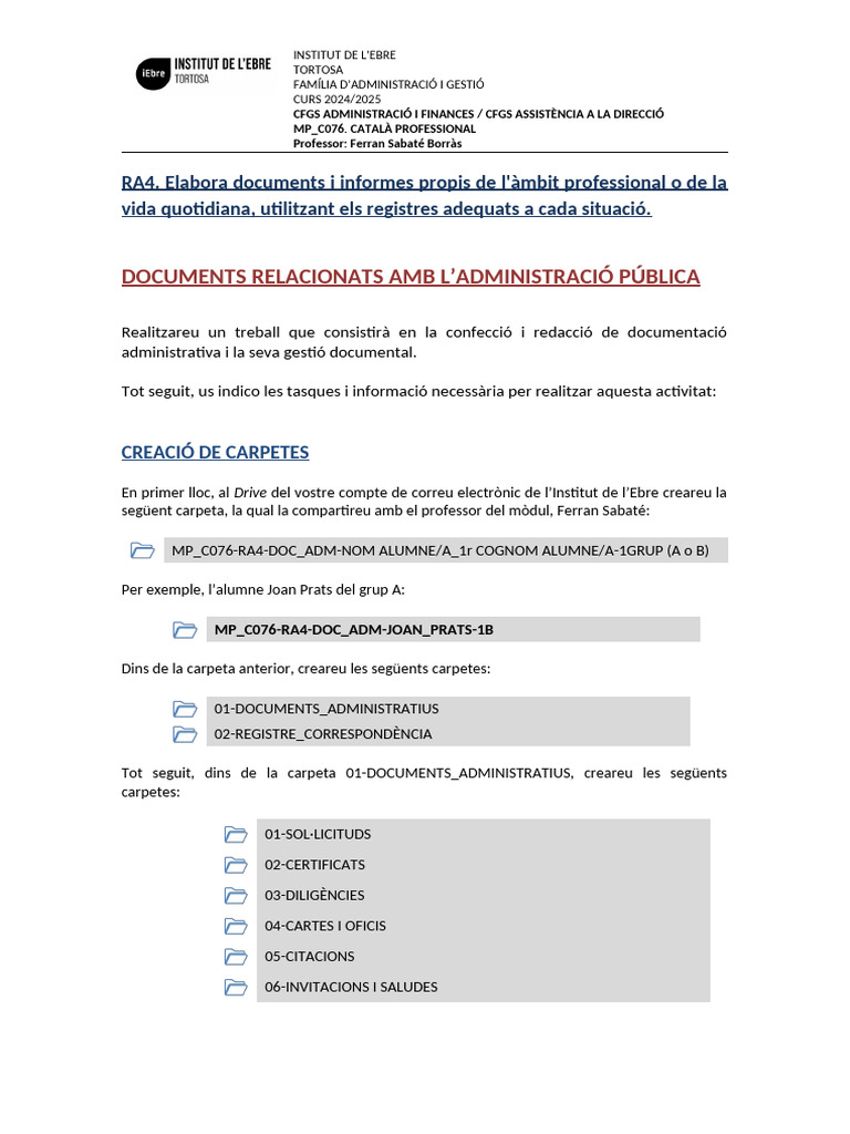 Activitats Documents Administratius | PDF