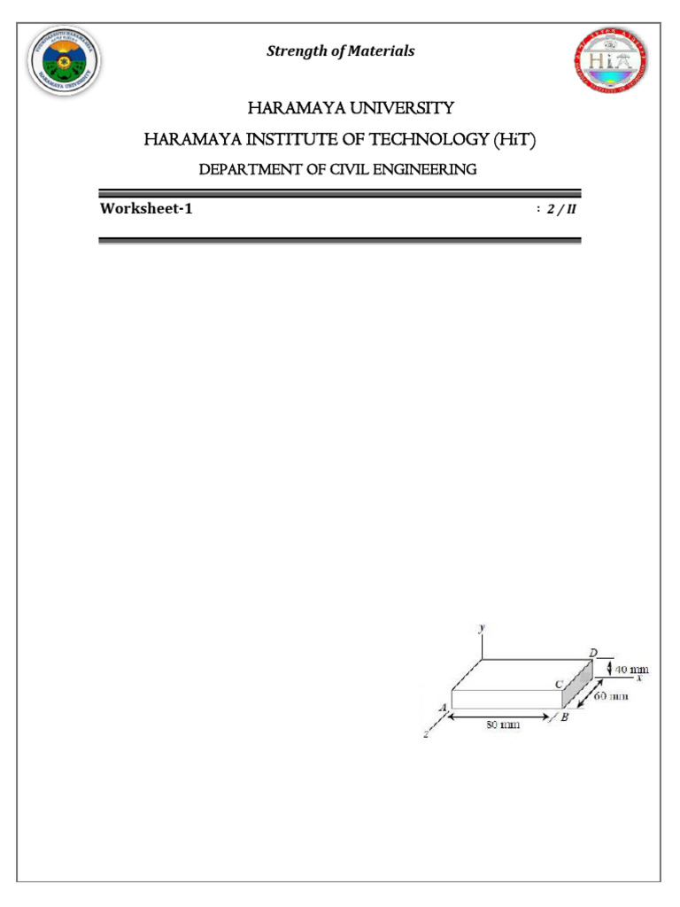 ETM Worksheet-1 for Civil Eng. | PDF | Strength Of Materials | Stress ...