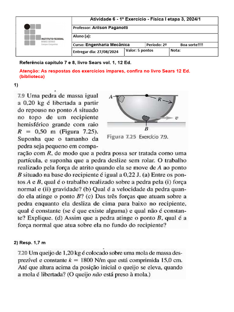 Atividade 6 Fisica Eng Mec 2024 1 | PDF