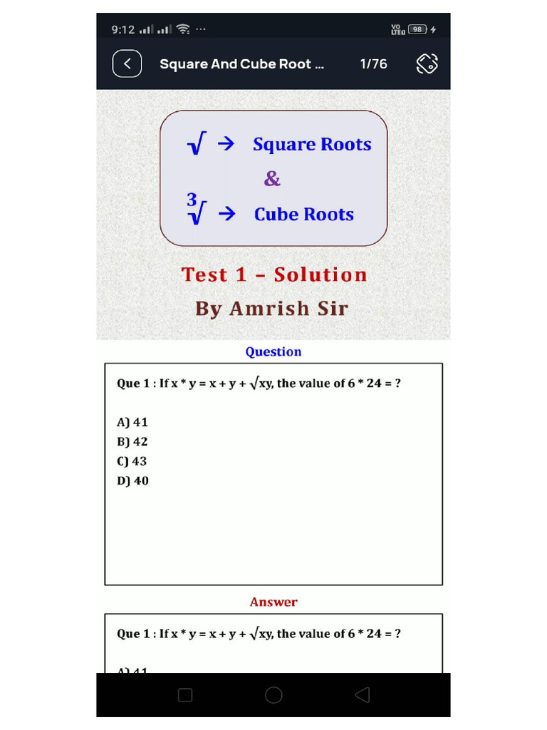 Square and Roots Test Solution | PDF
