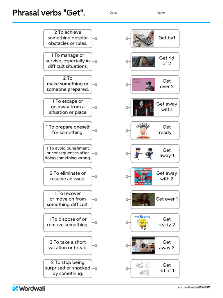Phrasal Verbs Get Match Up Line Drawing (1) | PDF