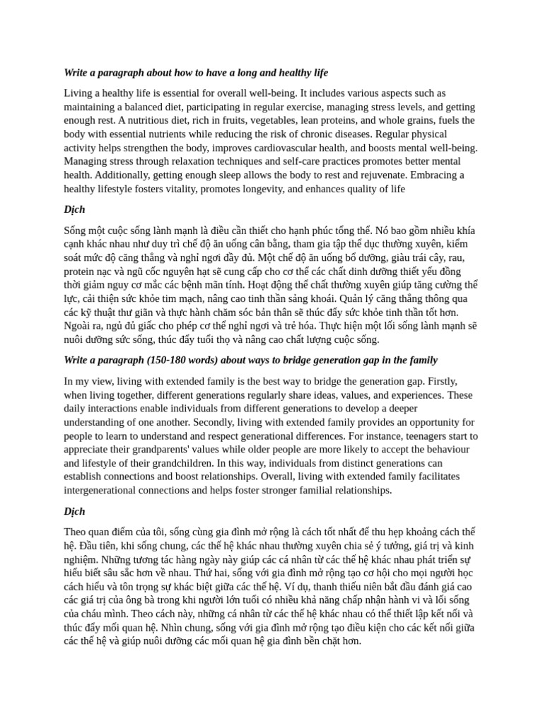 Write A Paragraph About How To Have A Long and Healthy Life | PDF