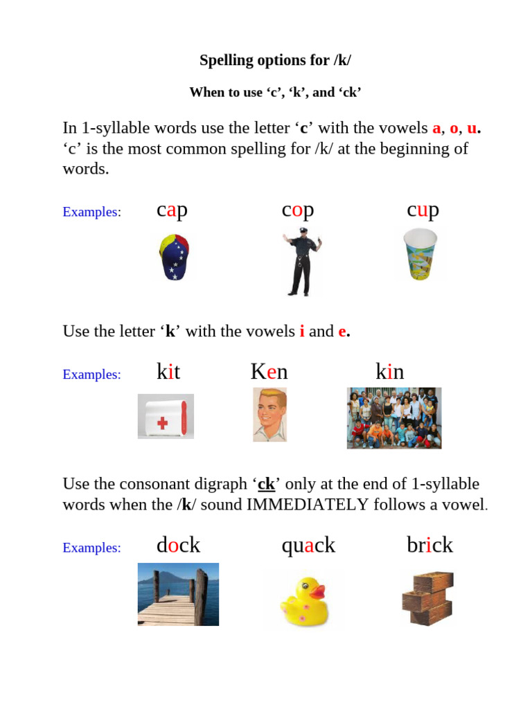 Spelling Rule For C K CK | PDF