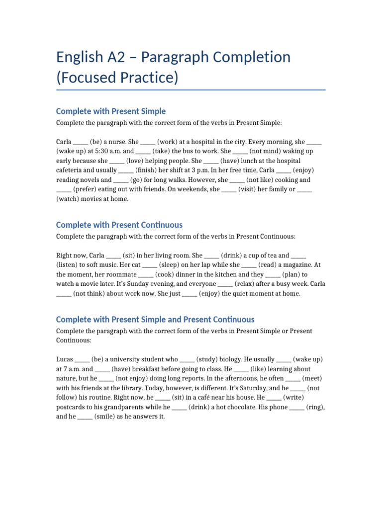 English A2 Tense Paragraphs Final | PDF