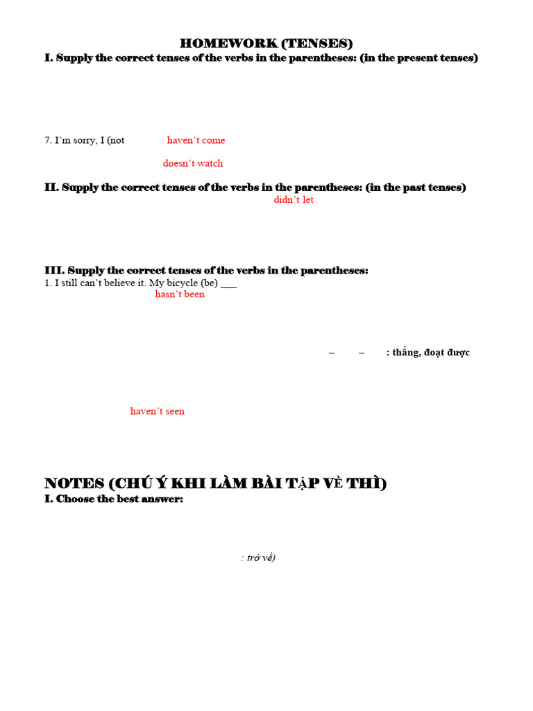 Dap An Homework Tenses w1 614736c93754cn7q05 | PDF | Grammatical Tense