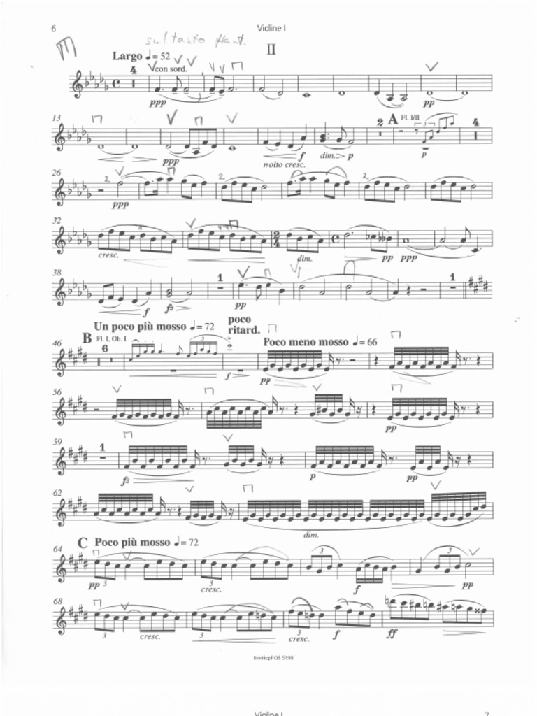 Dvorak. Symphony no. 9. II movement violin 1 | PDF