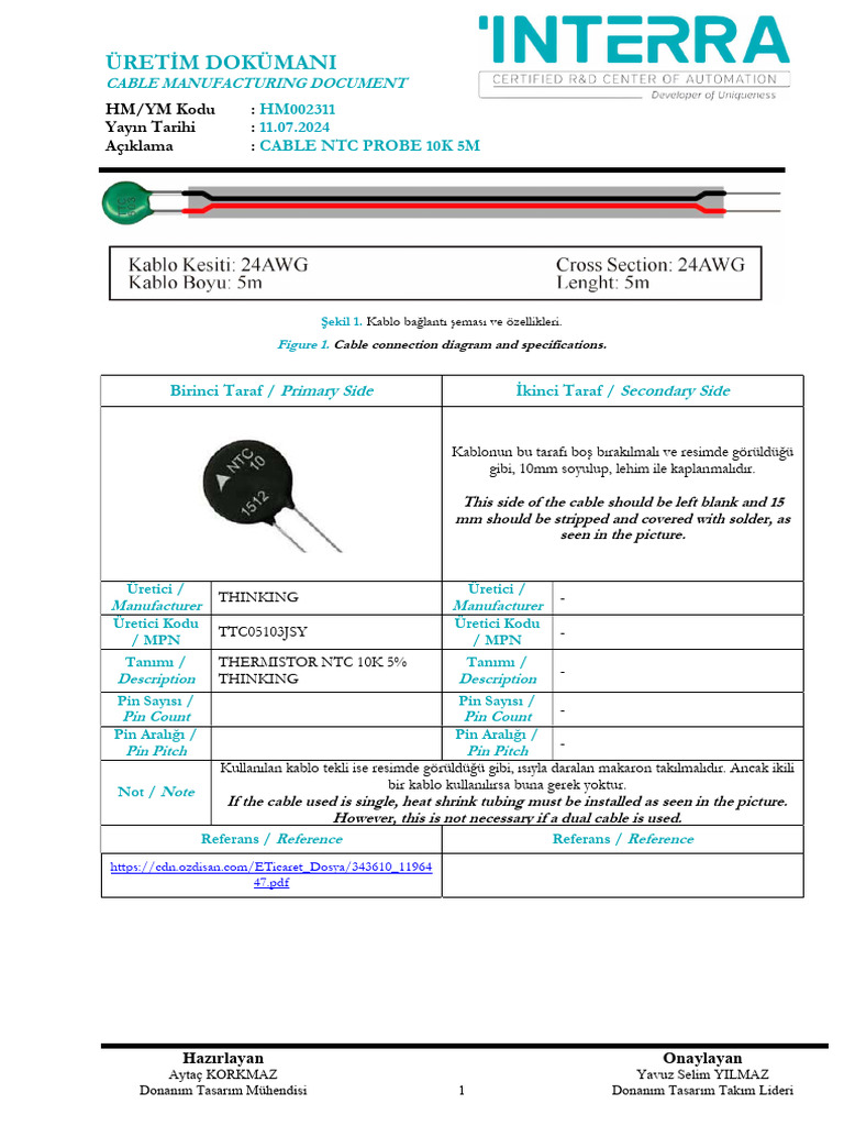Cable NTC Probe 10K 5M | PDF