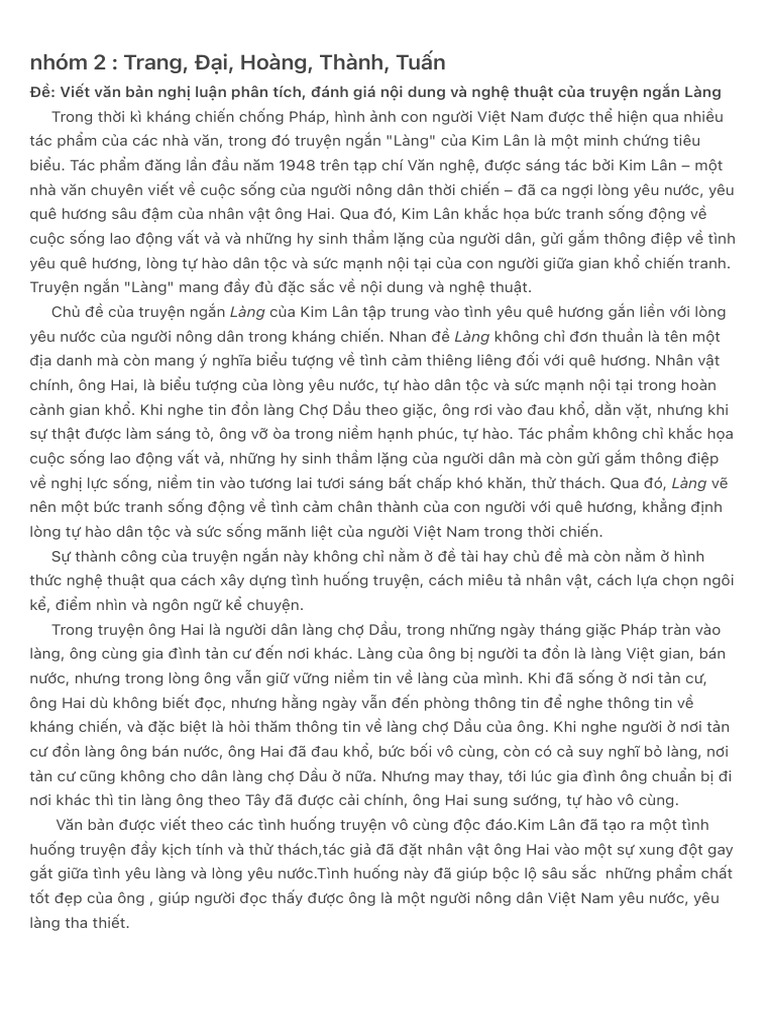 Nhóm 2: Trang, I, Hoàng, Thành, Tu N:: Vi TV NB N NGH Lu N Phân Tích, Ánh Giá N I Dung Và NGH ...