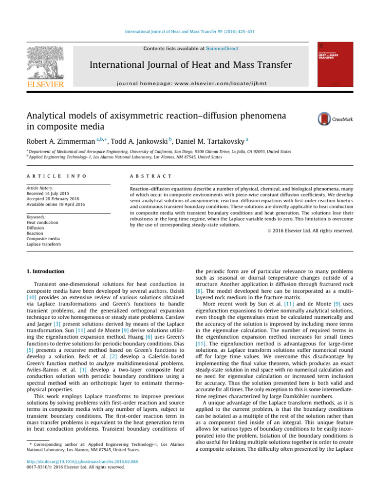 Analytical Models of Axisymmetric Reaction-Diffusion Phenomena in ...