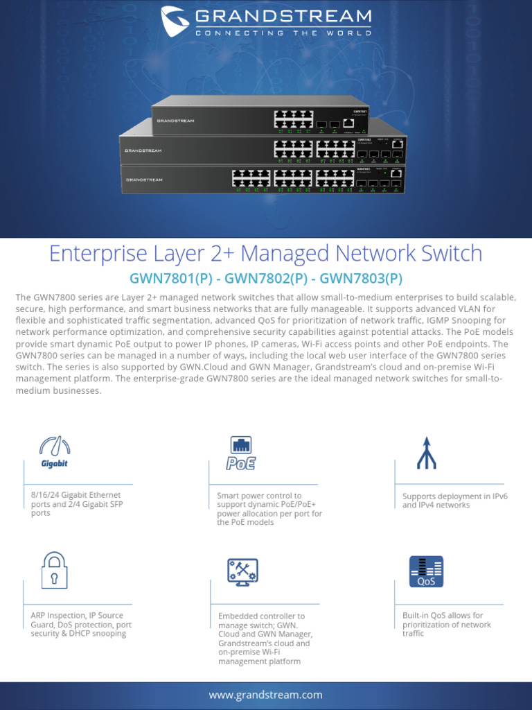 Datasheet GWN7801(P) GWN7802(P) GWN7803(P) English | PDF | Computer Network | Network Switch