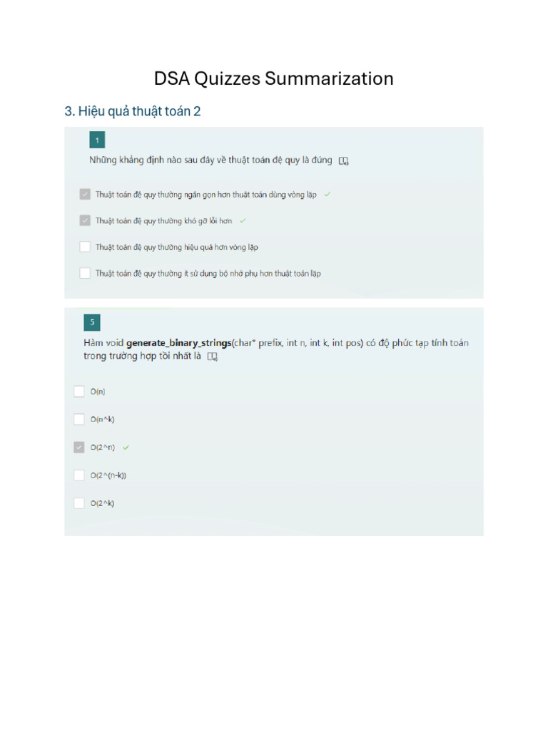 DSA Quizzes Summarization | PDF