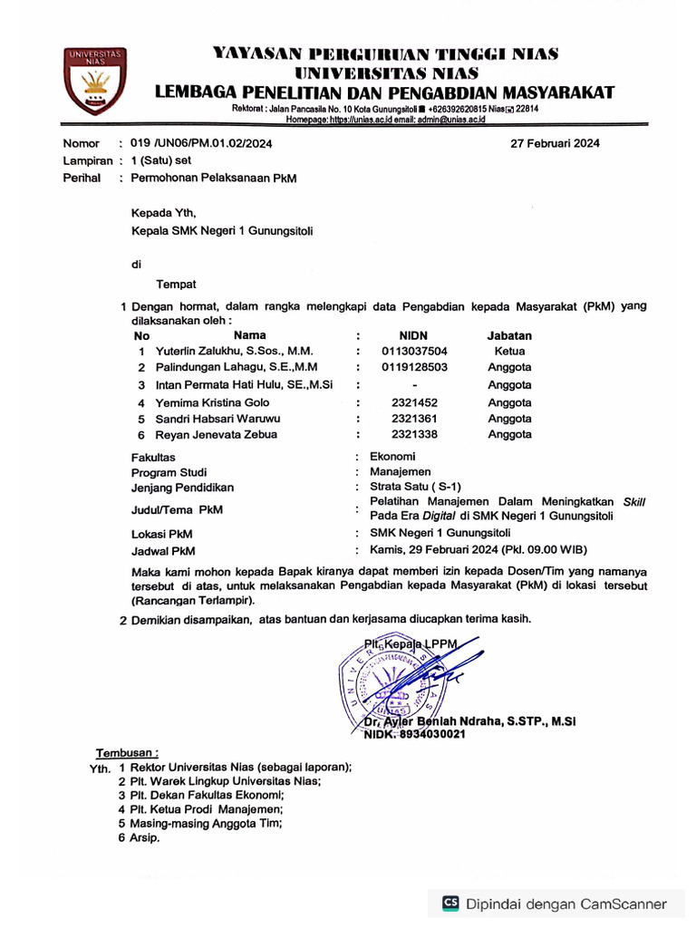 Surat Permohonan Pelaksanaan PkM | PDF