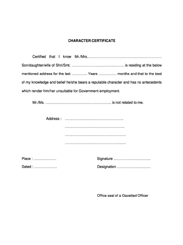 Character Certificate | PDF