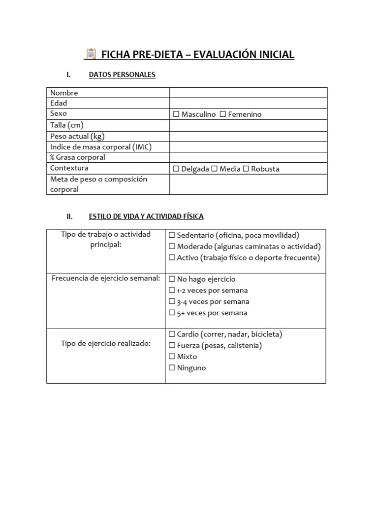 FICHA PRE DETOX - | PDF | Alimentos | Pérdida de peso