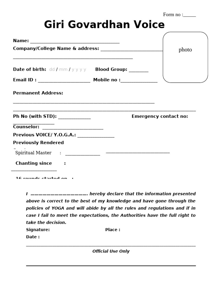 GGD Registration Form for VOICE | PDF