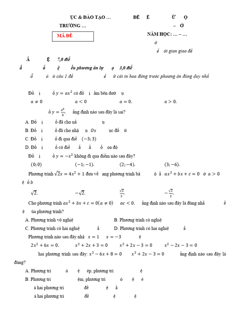 BỘ ĐỀ KTRA GIỮA KỲ 2 TOÁN 9 | PDF