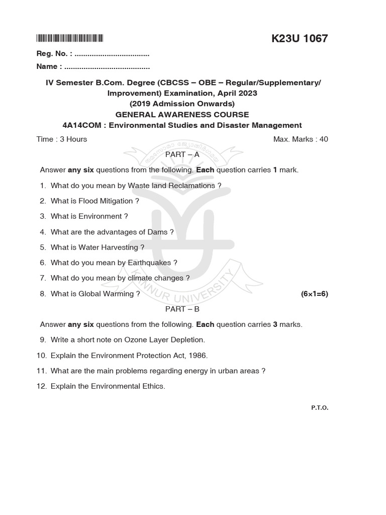 4A14COM Environmental Studies and Disaster Management | PDF
