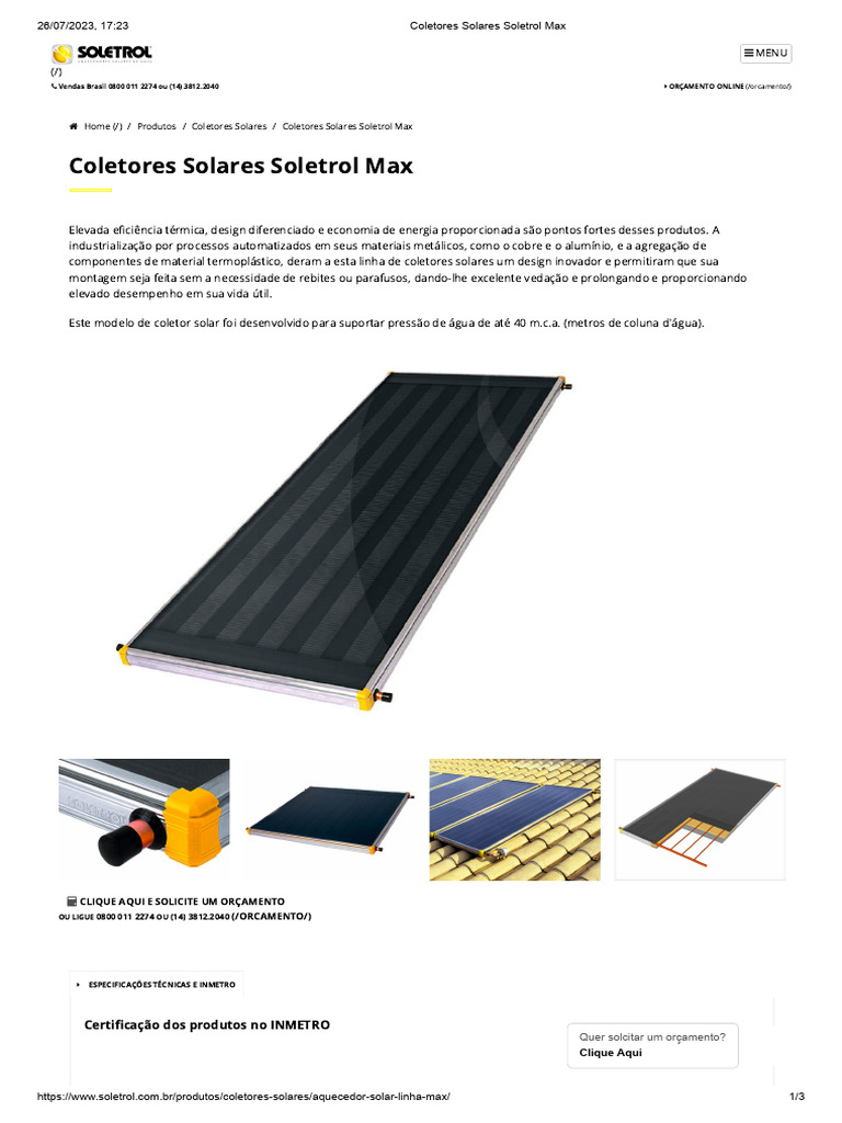 Coletores Solares Soletrol Max | PDF | Setor secundário da economia | Engenharia Mecânica