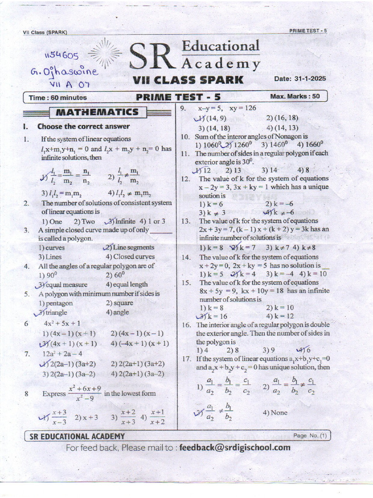 SR PRIME TEST 5 7TH | PDF