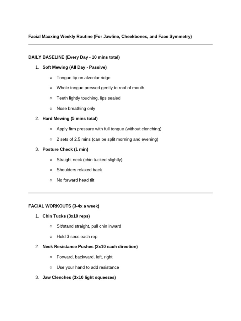 Weekly Facial Maxxing Routine Guide | PDF | Mouth | Face
