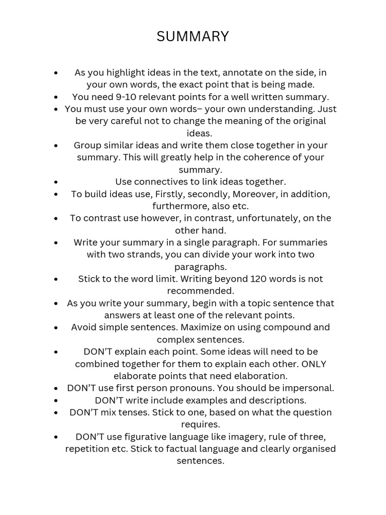 Effective Summary Writing Techniques | PDF