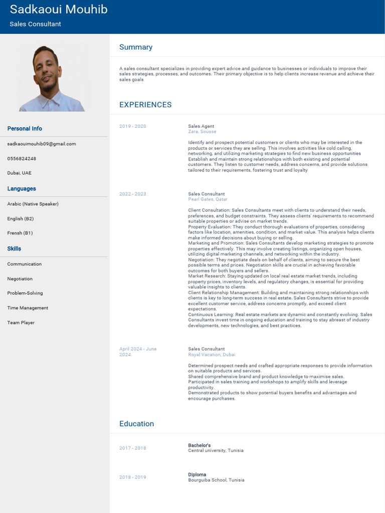 Sales Consultant Profile: Expertise & Experience | PDF | Sales | Marketing