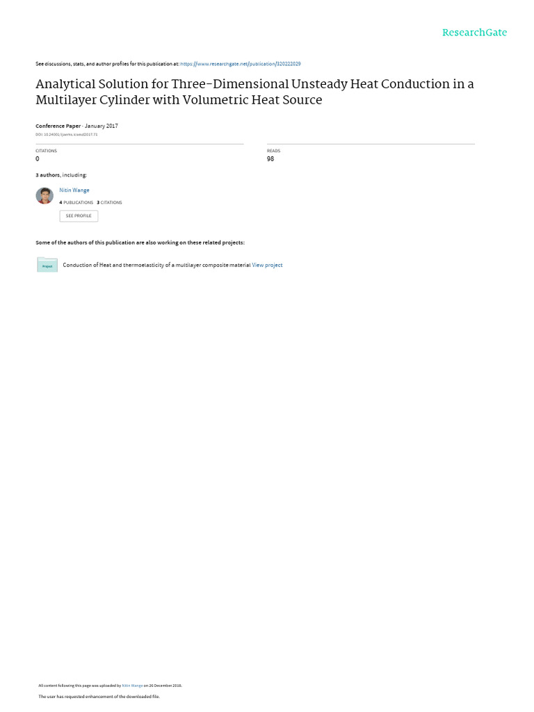 Analytical Solution For Three Dimensional Unsteady Heat Conduction In A Multilayer Cylinder With