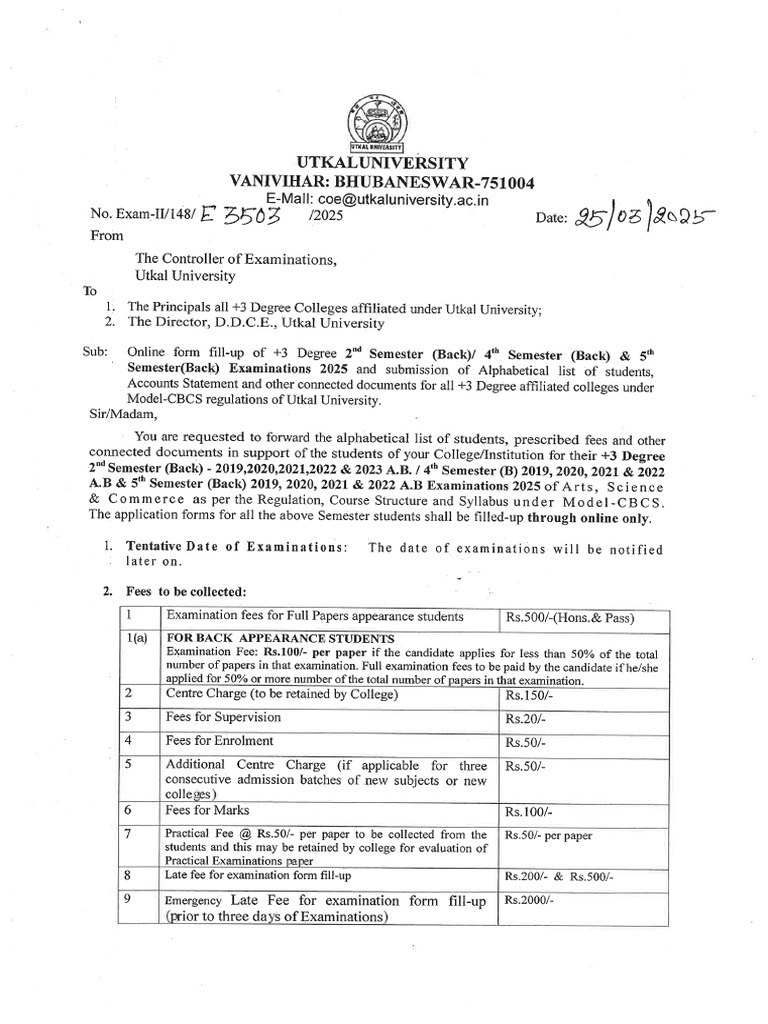 Back Form Fill Up Notice (2nd 4th 5th Exam 2025) | PDF