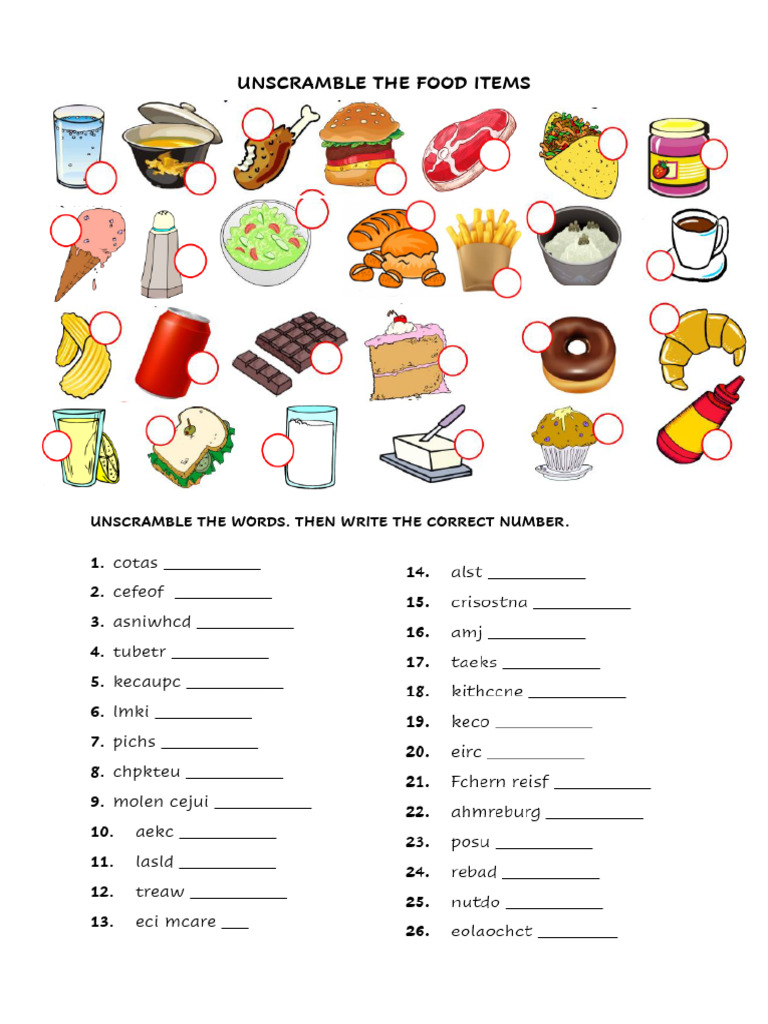 Unscramble The Food Items | PDF