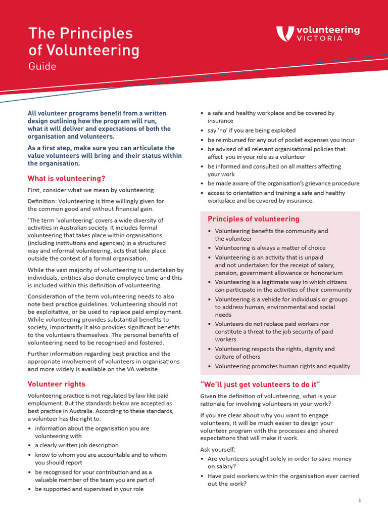 Principles of Volunteering Explained | PDF | Volunteering | Employment